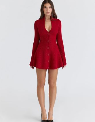 House of CB Aubrey - Robe gilet courte en pure laine - Rouge