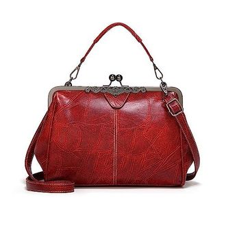 Nicole & Doris Sac a Main Pochette Femme Portefeuille Elegant Sac de Soiree Kiss Lock Sac &agrave; Bandouli&egrave;re PU Cuir Sacs &agrave; Main Mariage Rouge