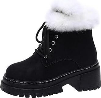 Generic Bottines dhiver pour femme avec doublure en polaire - &Eacute;l&eacute;gantes - Bout rond - Talon &eacute;pais - Antid&eacute;rapantes - Chaudes - &Agrave; lacets - Bottes de marche cla