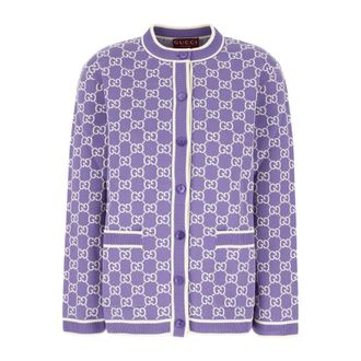 Gucci GG Feine Baumwoll-Jacquard-Strickjacke - - Knitwear - Damen - Lila - S