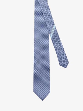 Ferragamo Mens Silk Tie With Intreccio Print Blue Organic Ties & Bow