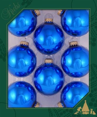 Krebs Glas Lauscha Weihnachtskugeln Blau glänzend 8 Stück/Set, Ø 7 cm Christbaumkugeln