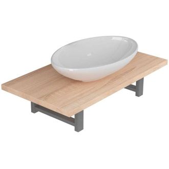 vidaXL 2-tlg. Badm&ouml;bel-Set Keramik Eichenbraun vidaXL334483