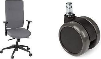 hjh OFFICE 608530 Profi Bürodrehstuhl PRO-TEC 300 Stoff Grau Bürosessel ergonomisch, hohe Rückenlehne, Armlehne verstellbar & 619010 5X Hartbodenrollen 11mm / 65