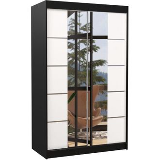 Les Tendances Les Tendances - Petite armoire design de chambre &agrave; coucher 2 portes coulissantes noir et blanc avec miroir Kinzo 120cm