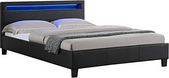 IDIMEX Lit LED Double 140x190 cm avec sommier, tête de lit Confortable, lit 1 Place revêtement en Tissu Noir, Rioja