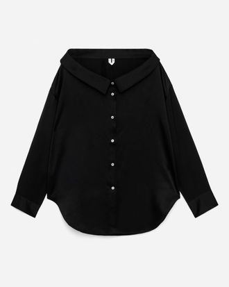Arket Seidenhemd Mit Weitem Kragen -Schwarz
