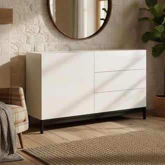 Dmora Kommode Sebastiano, K&uuml;chen-Sideboard mit 1 T&uuml;r und 3 Schubladen, Wohnzimmer-Buffet, 100 % Made in Italy, 110 x 40 x 47 cm, gl&auml;nzendes Wei&szlig;