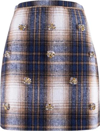 Nenette Jupe crayon avec motif &eacute;cossais et broderies florales - Femme - Jupes - Multicolore - Taille: 40 FR
