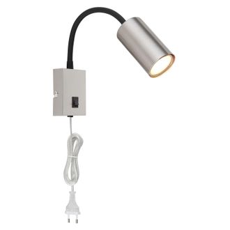 Globo Lighting Wandleuchte Innen Wandlampe mit Schalter und Kabel Wohnzimmer Steckdosenlampe Schlafzimmer Silber 57911W