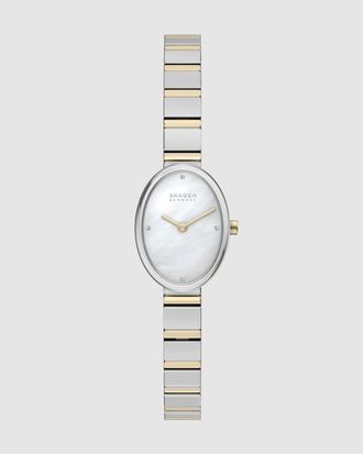 Skagen Anita ovale Zweizeiger-Uhr aus zweifarbigem Edelstahl in Silber