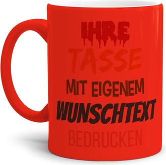 Tassendruck Tasse selbst gestalten/mit eigenem Text beschriften/Wunsch-Name/Spruch-Tasse/Neon Orange/Mittig gegenüber vom Henkel Bedruckt