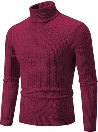 Generic Pull l&eacute;ger en Tricot pour Homme, col roul&eacute;, Coupe ajust&eacute;e, d&eacute;contract&eacute;, Manches Longues, Moderne, Rouge vin, Taille M