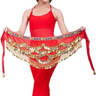 Generic Ceintures Femme - Ceinture de Danse Orientale &Eacute;charpe de Hanche en Or Costume de Sc&egrave;ne pour Belly Dance avec Pi&egrave;ces Sonores