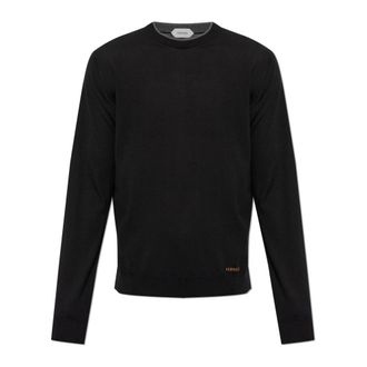 Versace Bestickter Wollpullover mit Rundhalsausschnitt - - Knitwear - Herren - Schwarzk - M