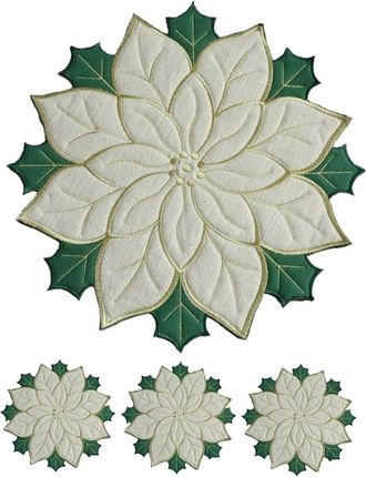 Valiclud 4 Stück Weihnachts Tischsets 40cm Platzset mit Weihnachtsstern Motiv Silberweißer Leinenstoff und Schaumstoff Isolierte Tellerunterlage für Festliche 