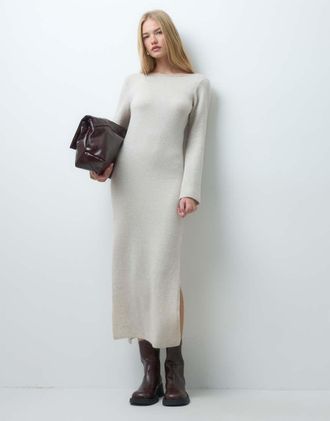 Vero Moda Strick-Maxikleid mit Spitzenschleife in Cremewei&szlig;