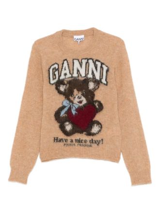 Ganni patterned-jacquard sweater - Marron