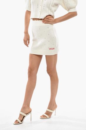 Chlo&eacute; Minirock aus Wolle und Kaschmir mit durchbrochenen Details und besticktem Logo Chloe
