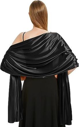 Heekpek Satin Foulard Chale Femme Mariage Echarpes pour Robe de Soir&eacute;e &Eacute;l&eacute;gant Chic Etole Femme pour Soir&eacute;e C&eacute;r&eacute;monies F&ecirc;tes Mariage, Noir, Taille unique