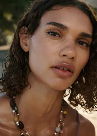 Mango Collier double perles vert pastel - Femme - Taille unique - MANGO