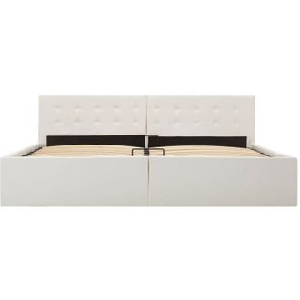 Les Tendances Lit coffre 160x200 cm simili cuir blanc capitonn&eacute; Rundi