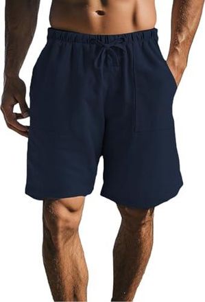 Generic Short d&eacute;t&eacute; ample et d&eacute;contract&eacute; en lin avec poches, taille &eacute;lastique, coupe d&eacute;contract&eacute;e, short de bain avec poches, doux et confortable, pour la plag