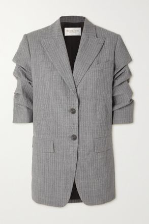 Michael Kors Blazer Aus Wolle In Knitteroptik Mit Nadelstreifen Und Raffungen - Grau