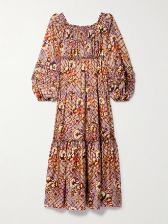 Ulla Johnson Anastasia Midikleid Aus Bedruckter Habutai-seide Zum Binden - Rot