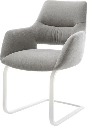 DELIFE Schwingstuhl Yago-Flex mit Armlehnen Freischwinger flach Wei&szlig; Strukturstoff Soft Grau Taschenfederkern