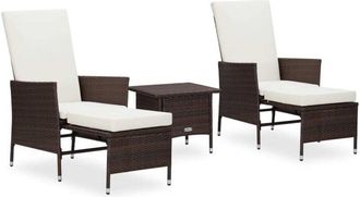vidaXL 3-tlg. Garten-Lounge-Set mit Auflagen Poly Rattan Braun - Vidaxl