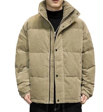 Generic Doudoune rétro en velours côtelé épais et chaud pour homme - Col montant - Coupe-vent, kaki, 4XL