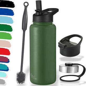 Milu Bouteille en acier inoxydable 500ml, 750ml, 1000ml (+3 couvercles) - Bouteille thermo avec paille, bouteille deau, pour boissons chaudes, froides et g