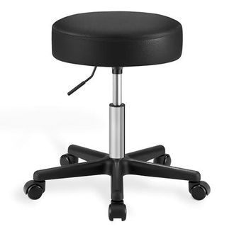 Songmics Drehhocker auf Rollen, h&ouml;henverstellbarer Rollhocker, 46-58 cm, mit Kunstleder bezogener Sitz, Arbeitshocker f&uuml;r Kosmetikstudios, Friseursalons, B&uuml;ros