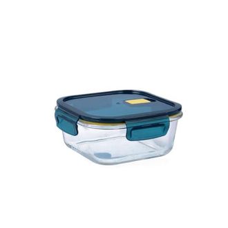 Quid Astral Frischhaltedose aus Glas, quadratisch, luftdicht, 15,7 x 15,7 x 7,4 cm, 800 ml, Blau