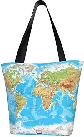 AOOEDM Grand sac fourre-tout imprim&eacute; carte du monde femmes capacit&eacute; sacs d&eacute;picerie &agrave; bandouli&egrave;re