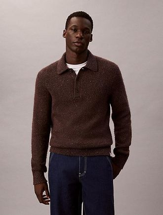 Calvin Klein Pull polo relaxed en laine m&eacute;lang&eacute;e