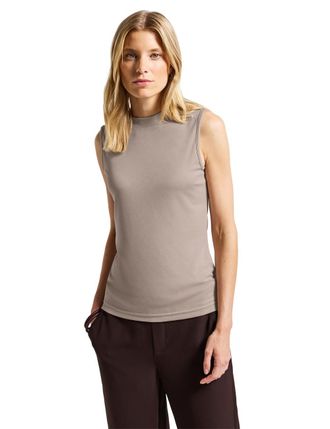 Street One Damen 3227355 Silk-Look Rippstruktur-Top, Morning beige, 44