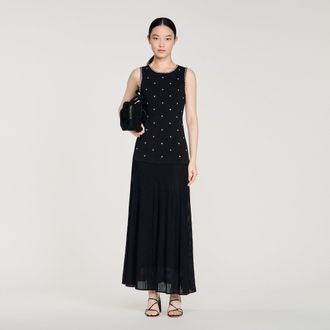 Sandro Langes Blumenkleid mit Strass