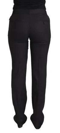 Dolce & Gabbana Womens Striped Virgin Wool Blend Trousers Black Silk