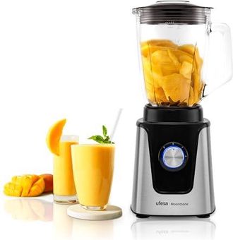 Ufesa Moonstone Standmixer, 1500W Leistung, 1,5L Glasbehälter, Geschwindigkeitsregler mit LED-Licht, Ice Crusher, 6 herausnehmbare Titan-Klingen, 2 Geschwin