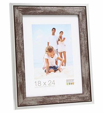 Deknudt Frames Bilderrahmen aus Holz, braun mit silberfarbenem Netz, 18 x 24 cm