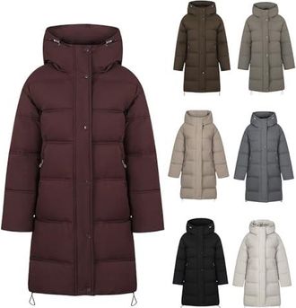 Generic Manteau dhiver long pour femme avec capuche - Manteau matelassé - Coupe-vent - Veste chaude et ample - Couleur unie - Veste dhiver pour femme - Mantea