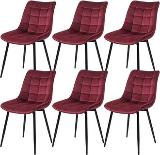 Woltu Woltu - Lot de 6 Chaises de Salle &agrave; Manger Chaise de cuisine scandinaves en velours, Pieds en m&eacute;tal, Bordeaux