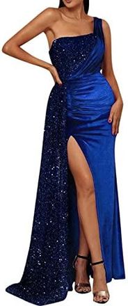 Generic Robe portefeuille à manches longues en velours pour femme - Élégante robe portefeuille à paillettes - Fente haute - Taille haute - Robe de soirée à co