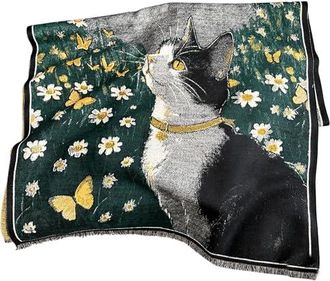 GFM Ch&acirc;le pashmina imprim&eacute; chats au toucher cachemire pour lautomne et lhiver (CTSHL-CC), Ctshl-n-b009-bleu, L