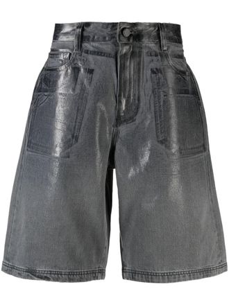 44 Label Group short en jean &agrave; fini m&eacute;tallis&eacute; - Gris