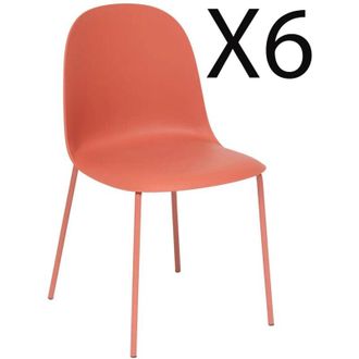PEGANE Lot de 6 chaises en Polypropyl&egrave;ne coloris Terracotta, avec pieds en m&eacute;tal coloris Terracotta -Longueur 44,5 x Profondeur 51 x Hauteur 79 cm
