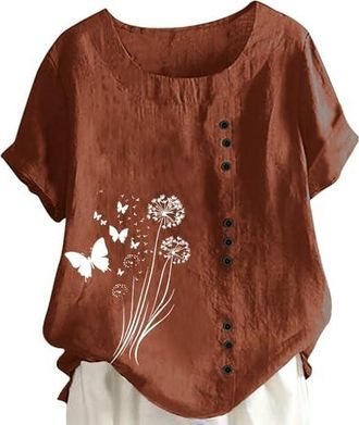 Generic Chemise Femme Coton et Lin T-Shirts &agrave; Manches Courtes Confortable Tee Shirt Femme Top Haut D&eacute;contract&eacute; Tunique Blouse Haut Chic et Elegant V&ecirc;tements I