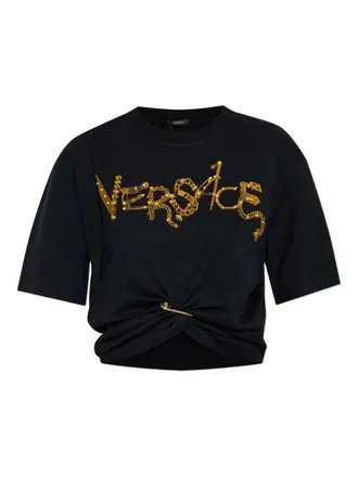 Versace Verziertes T-Shirt mit Knotendetail - Schwarz